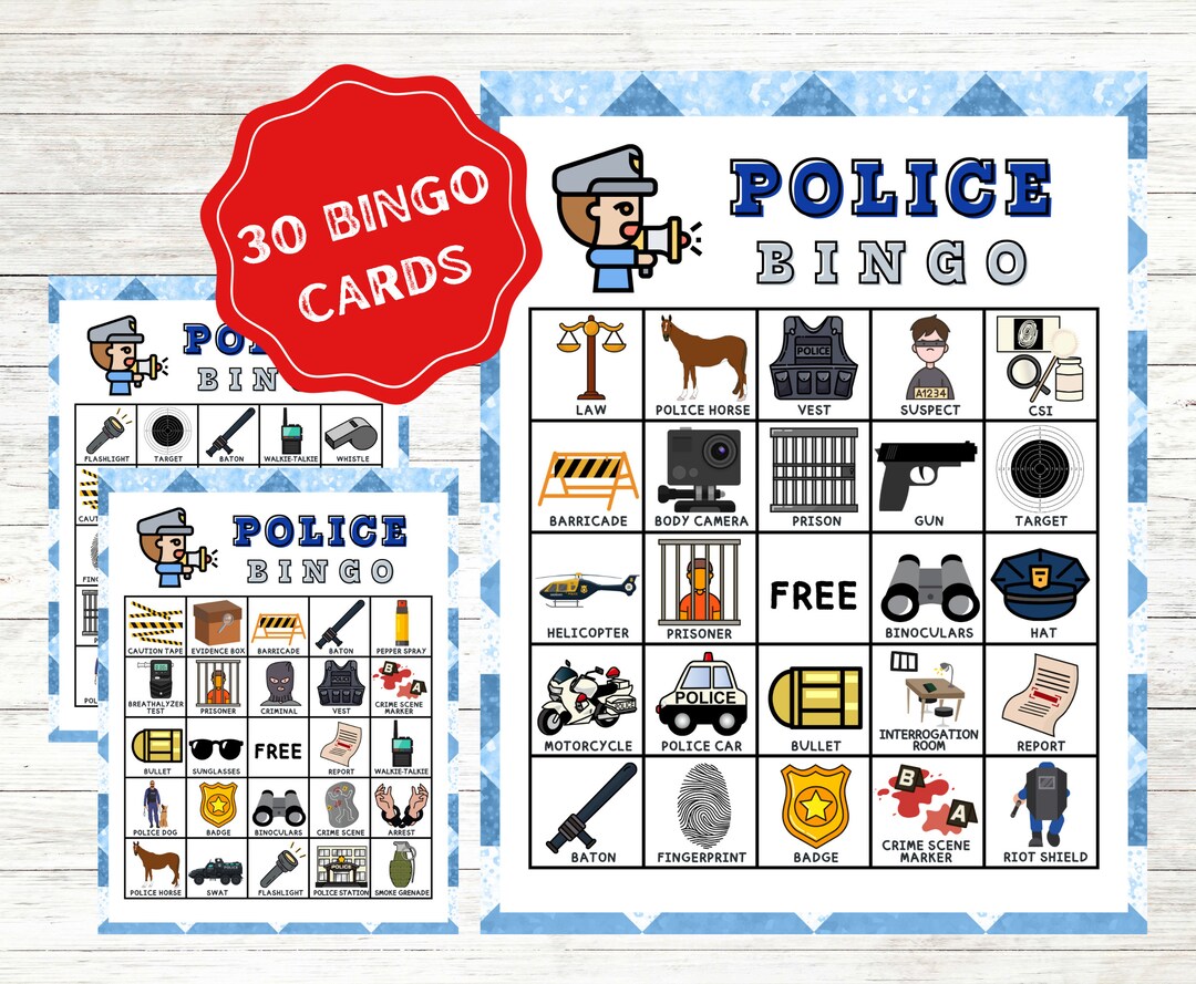 Police Bingo Cards Instant Download, Cops Bingo Printable, Sheriff ...