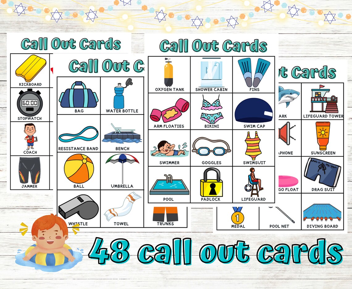 Swimming Bingo Printable Cards, Summer Bingo Cards, Pool Party Bingo ...