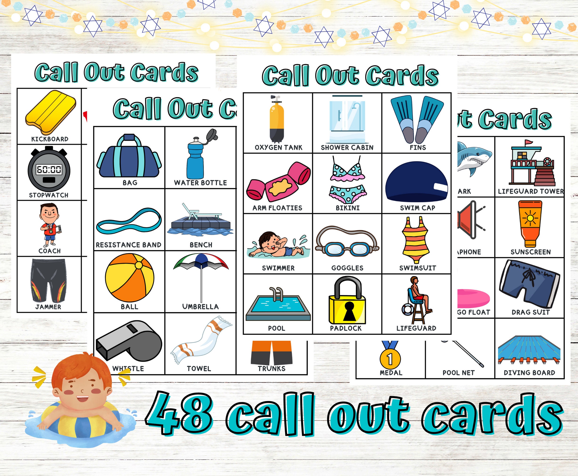 Swimming Bingo Printable Cards, Summer Bingo Cards, Pool Party Bingo ...