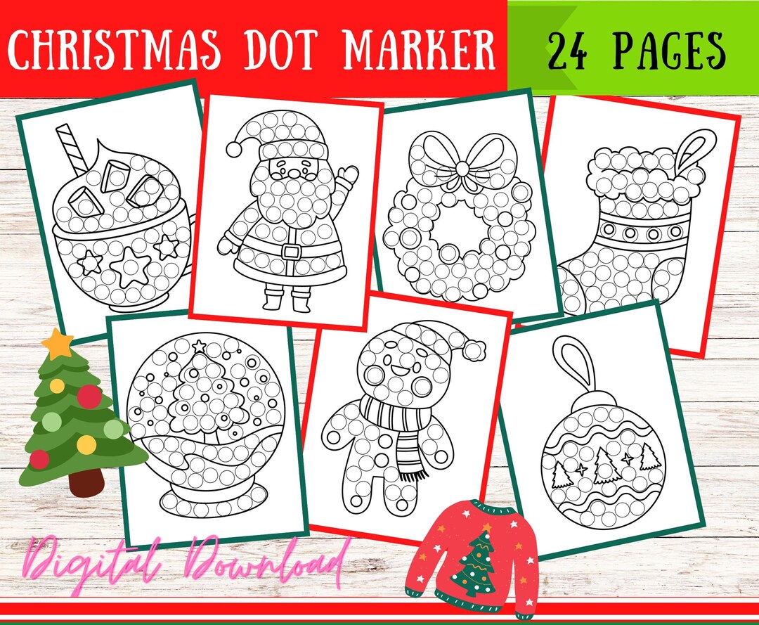 Christmas Dot Marker Pages Printable, Christmas Do a Dot Coloring Pages ...