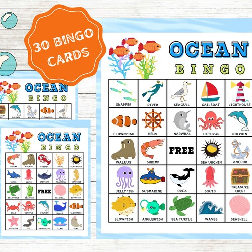 Ocean Bingo Cards: Printable Bingo Cards 50 Cards Kids Game - Etsy Hong ...