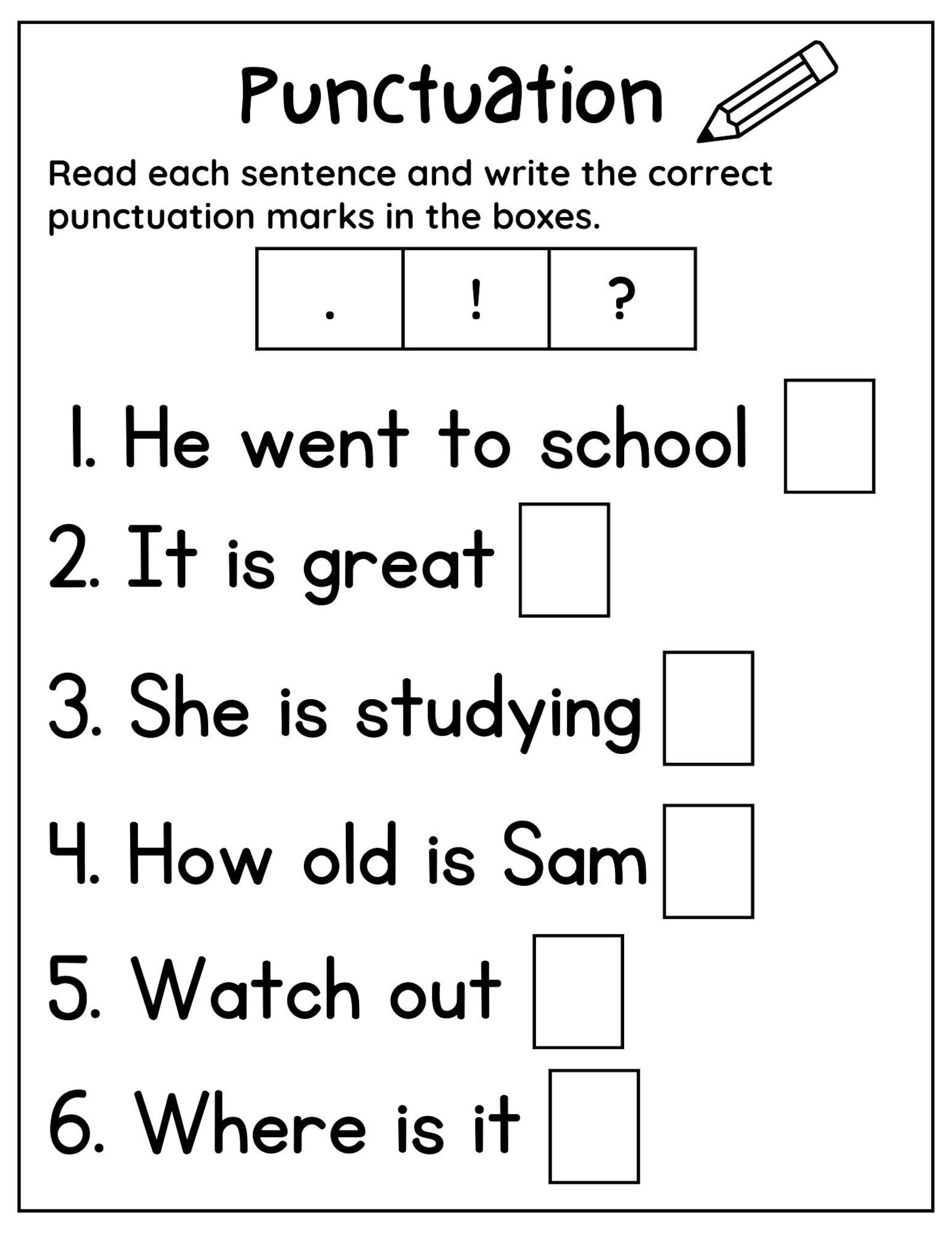 10 Printable Punctuation Worksheets, Punctuation Practice Worksheets ...