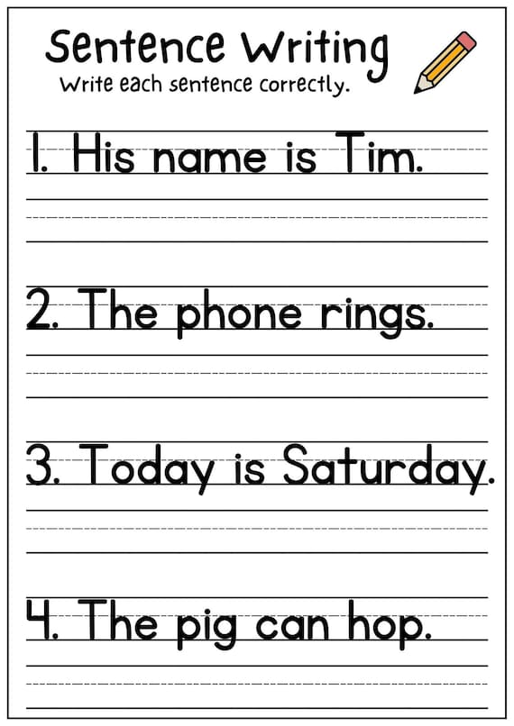 Sentence Writing Worksheets For Kindergarten