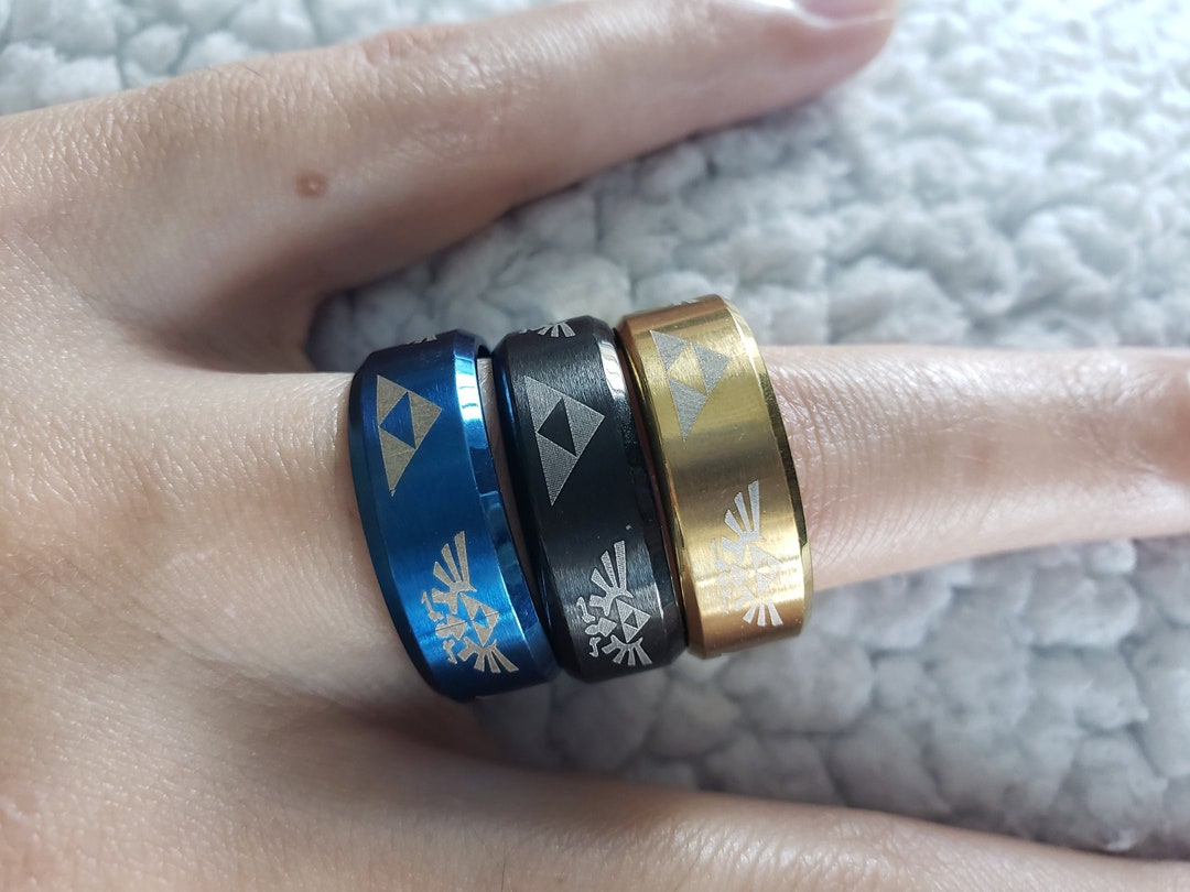 Zelda Stainless Steel Triforce Hyrule Crest Ring Band – Legend of Zelda ...