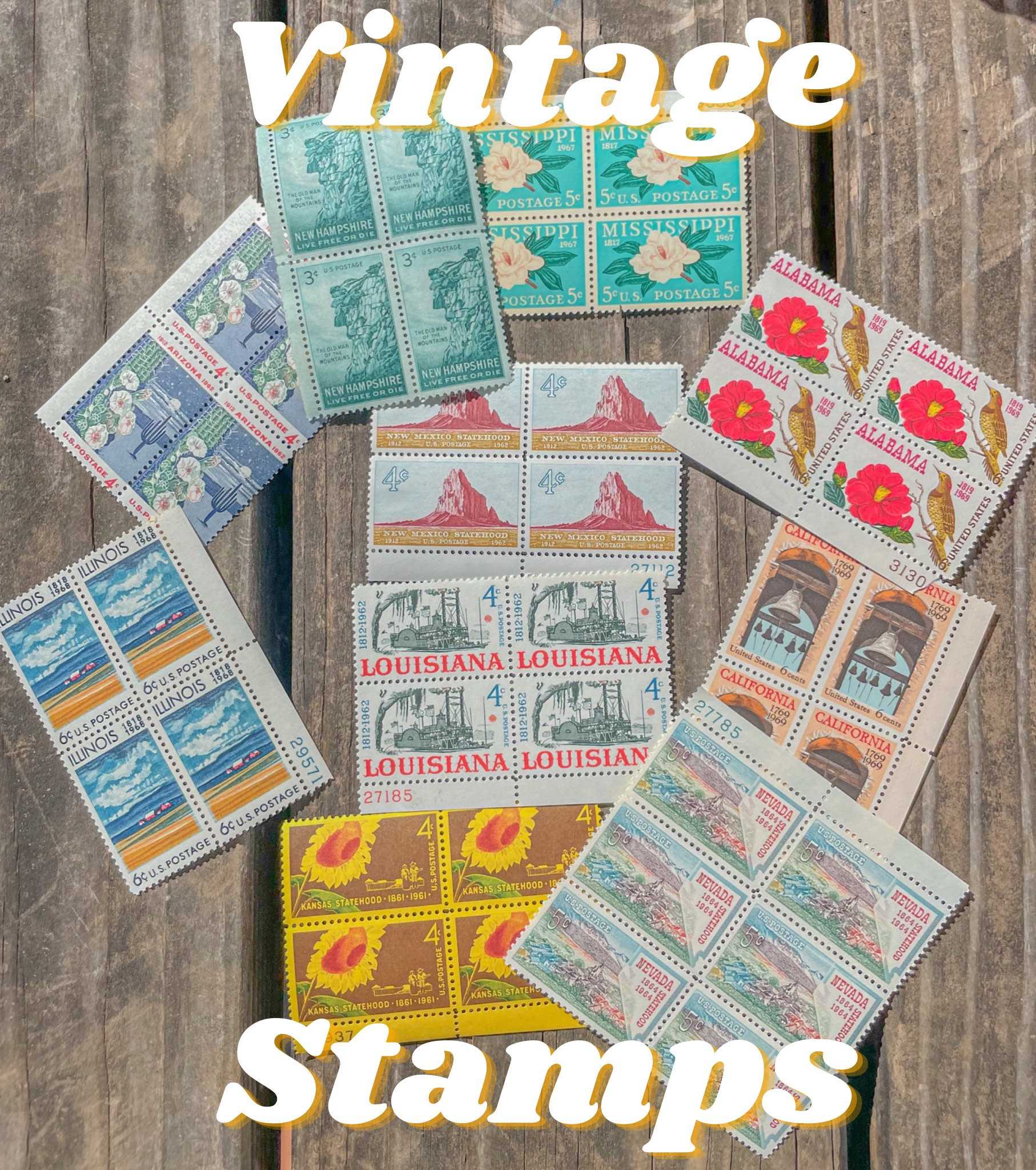 Vintage US Postage Stamps States - Etsy