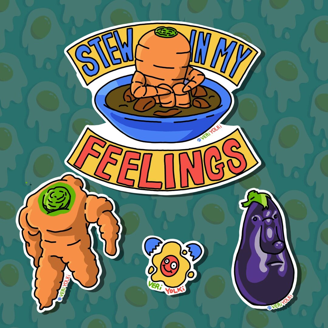 Stew in My Feelings Handmade Sticker Set, Buff Carrot Meme, Cute ...