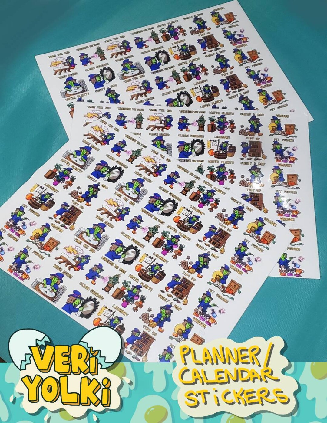 Busy Witch Chore Planner Calendar Handmade Sticker Sheet, 42 Total ...