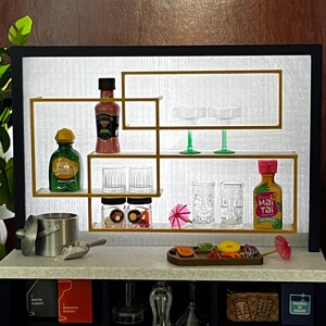 Navy Mid-century Modern Miniature Bar - Navy With Gold Hardware, 1/6 ...