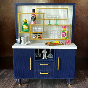 Navy Mid-century Modern Miniature Bar - Navy With Gold Hardware, 1/6 ...