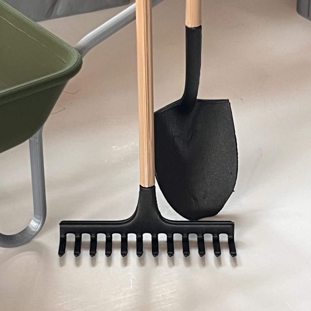 1:6 Scale Miniature Rake & Shovel Set – Dollhouse Gardening – 3D ...