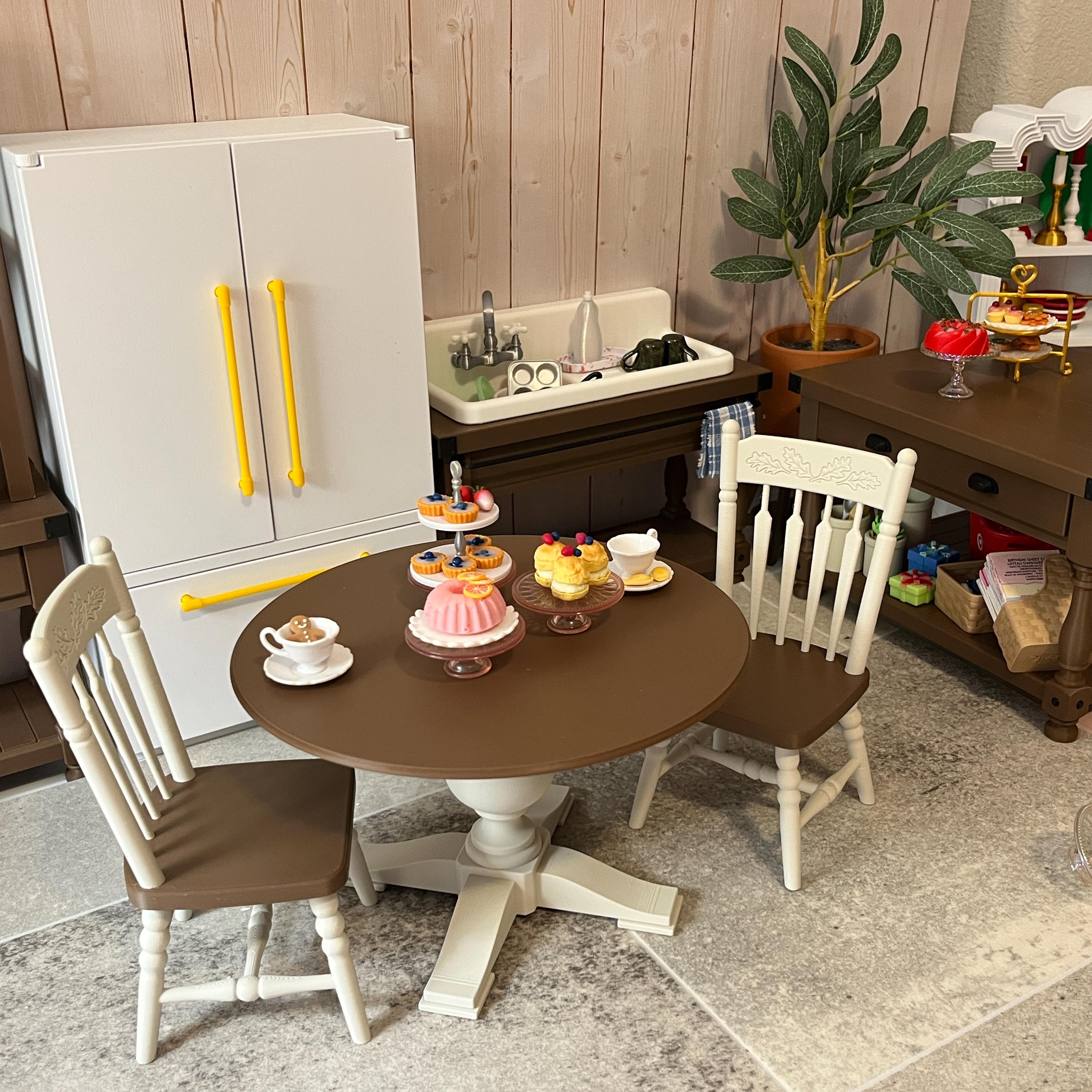 Mini Dining Table, Round, 1:6, Printed Farmhouse Doll Furniture ...