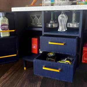 Navy Mid-century Modern Miniature Bar - Navy With Gold Hardware, 1/6 ...