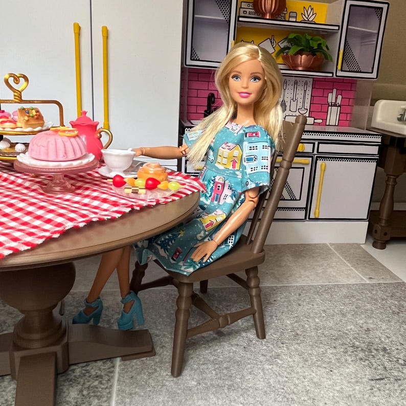 Mini Dining Table, Round, 1:6, Printed Farmhouse Doll Furniture ...