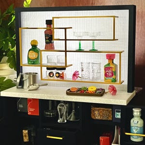 Navy Mid-century Modern Miniature Bar - Navy With Gold Hardware, 1/6 ...