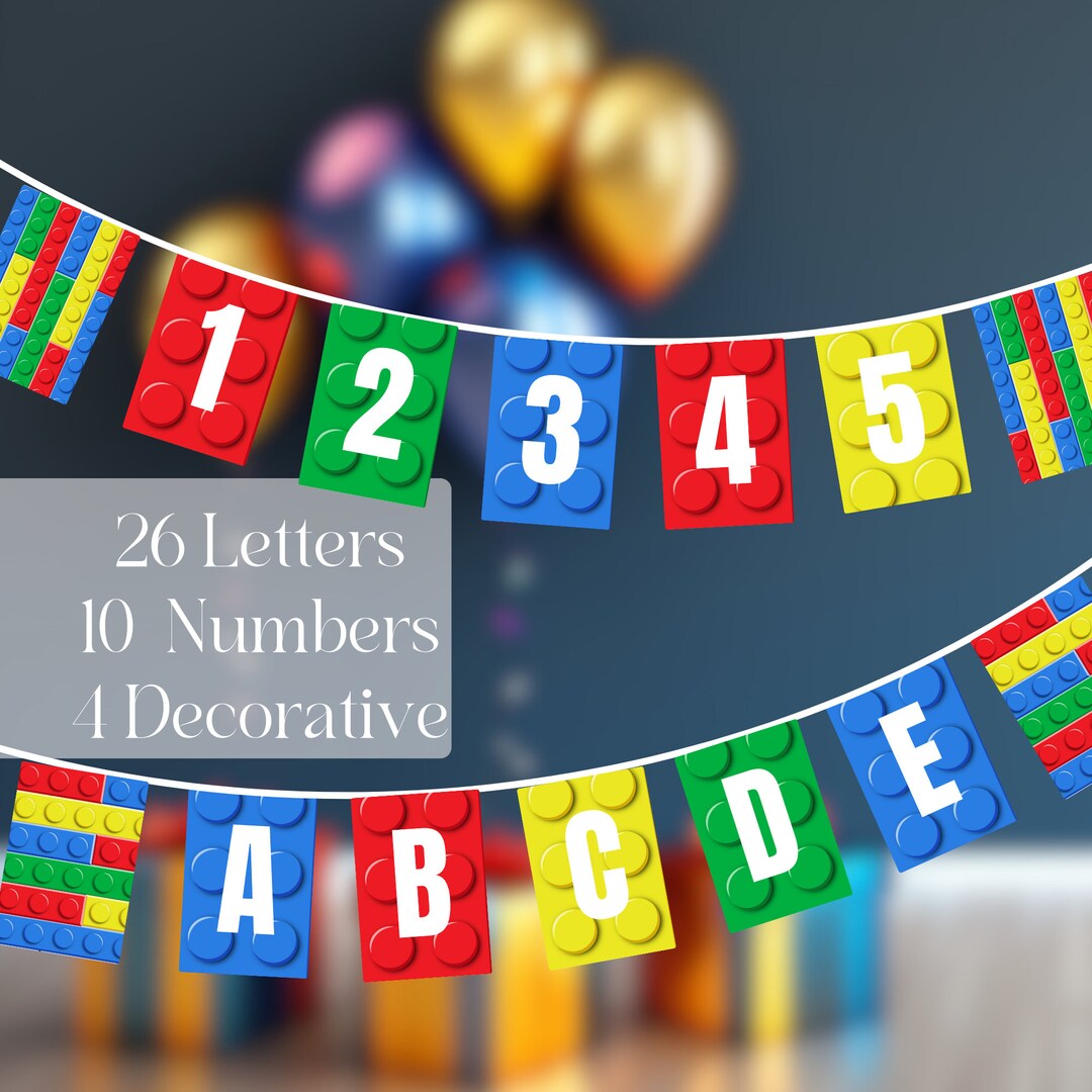 Block Style Party Bunting, Brick Banner, Lego Style Bricks, Brick Party ...