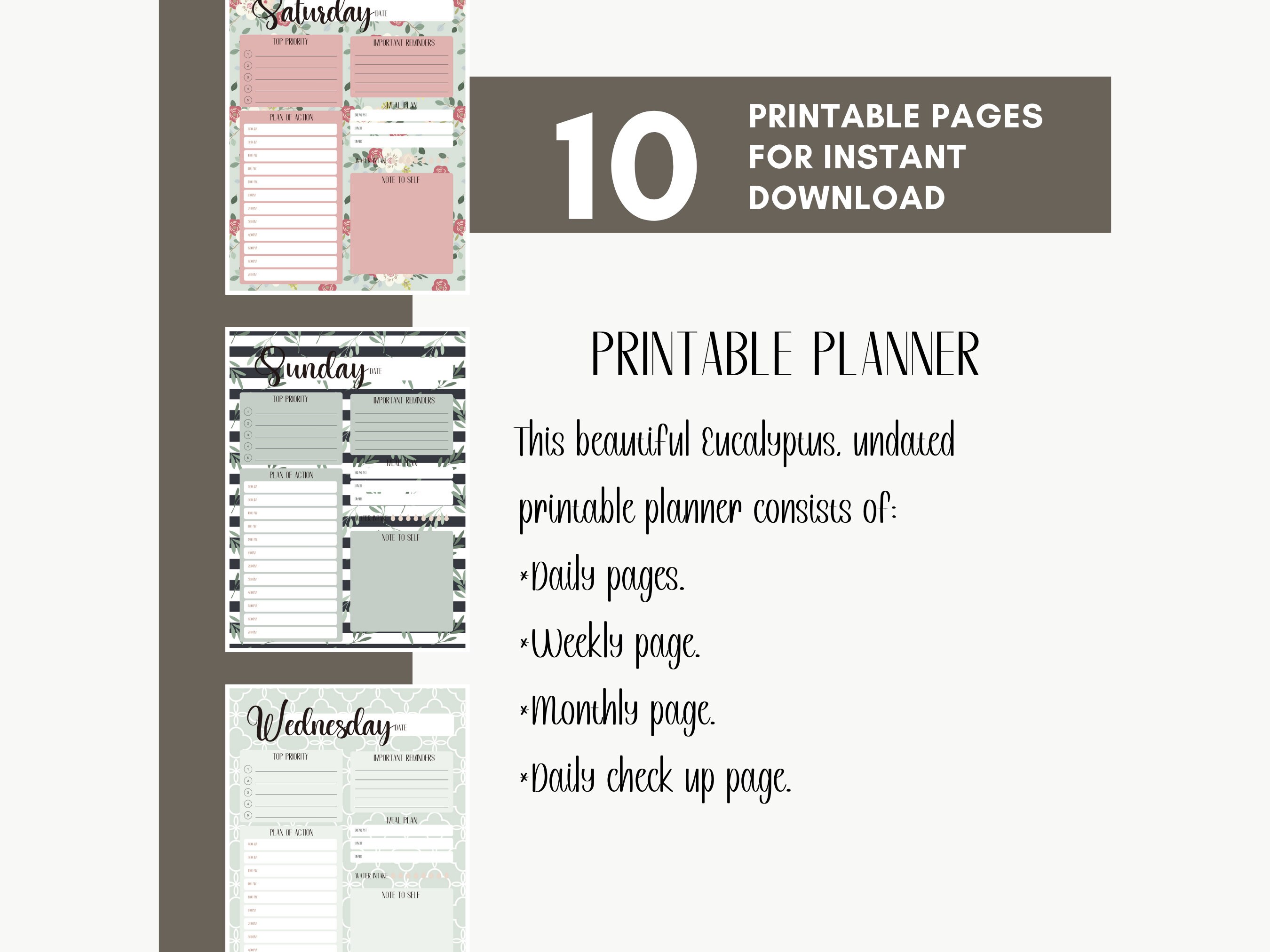 Eucalyptus, Australia Diary, Printable Planner, Daily Planner, Weekly ...