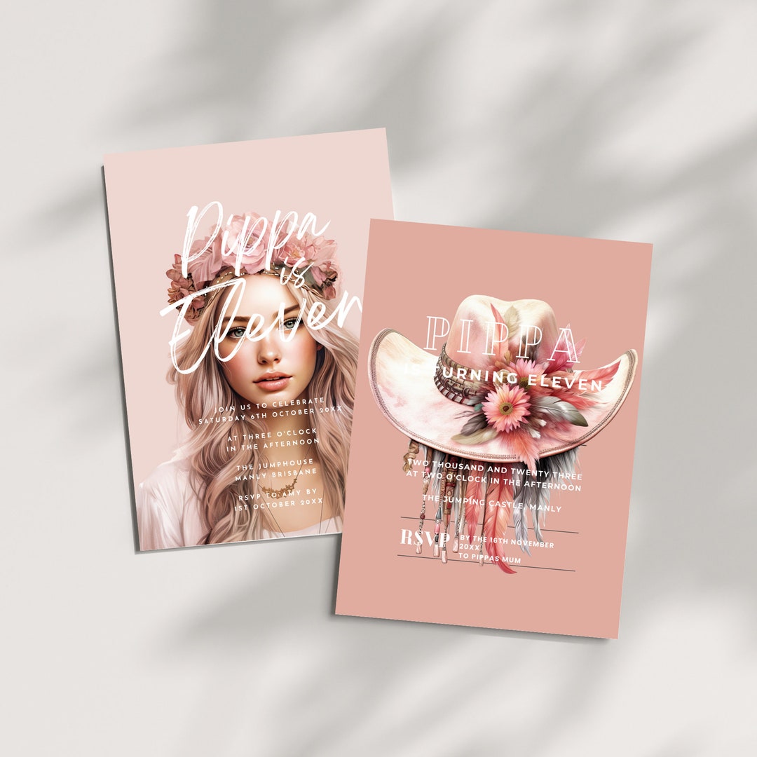 2x Boho Chic Invitation Pink Party Flowers Beauty Invite - Etsy