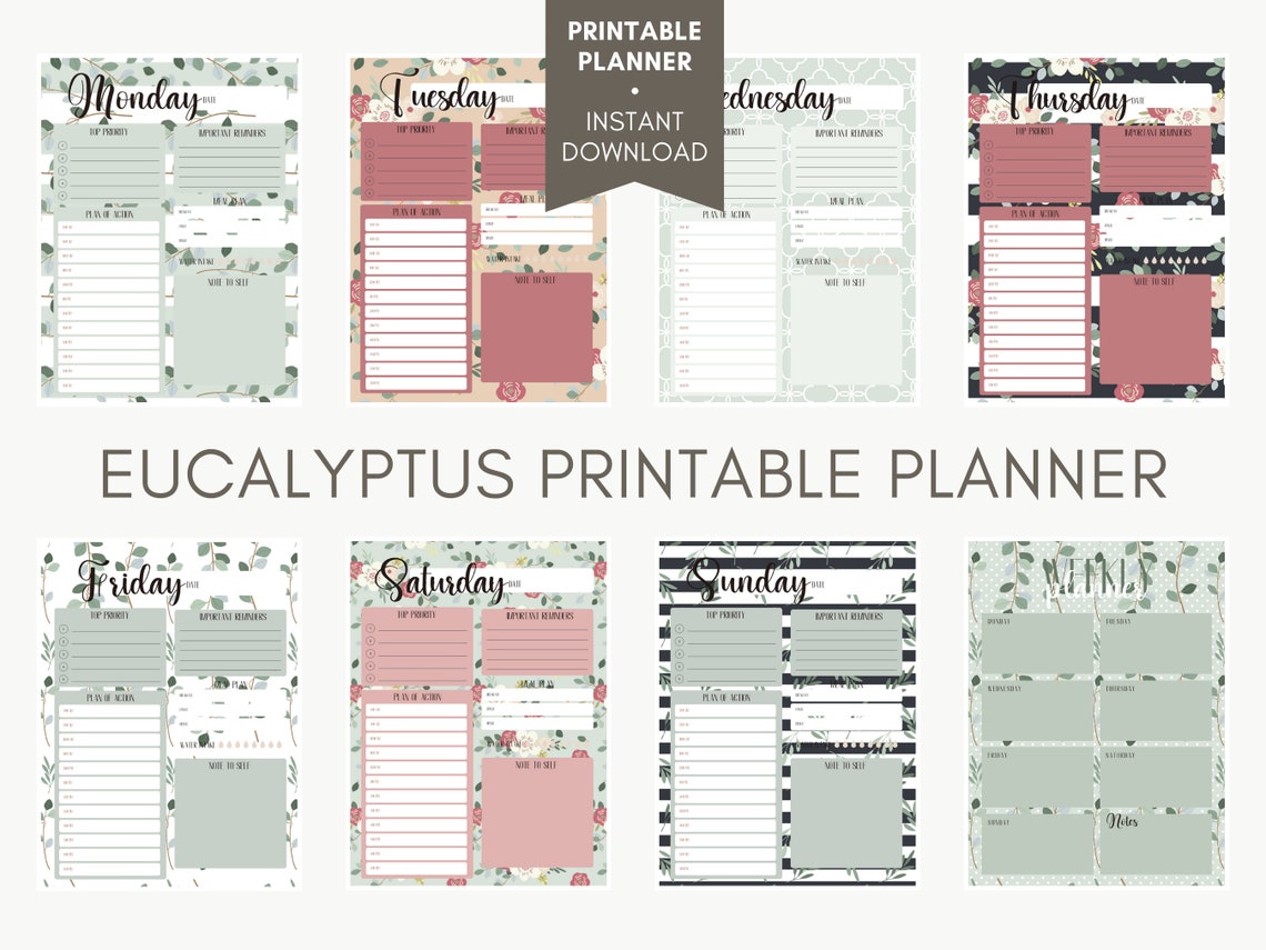 Eucalyptus, Australia Diary, Printable Planner, Daily Planner, Weekly ...