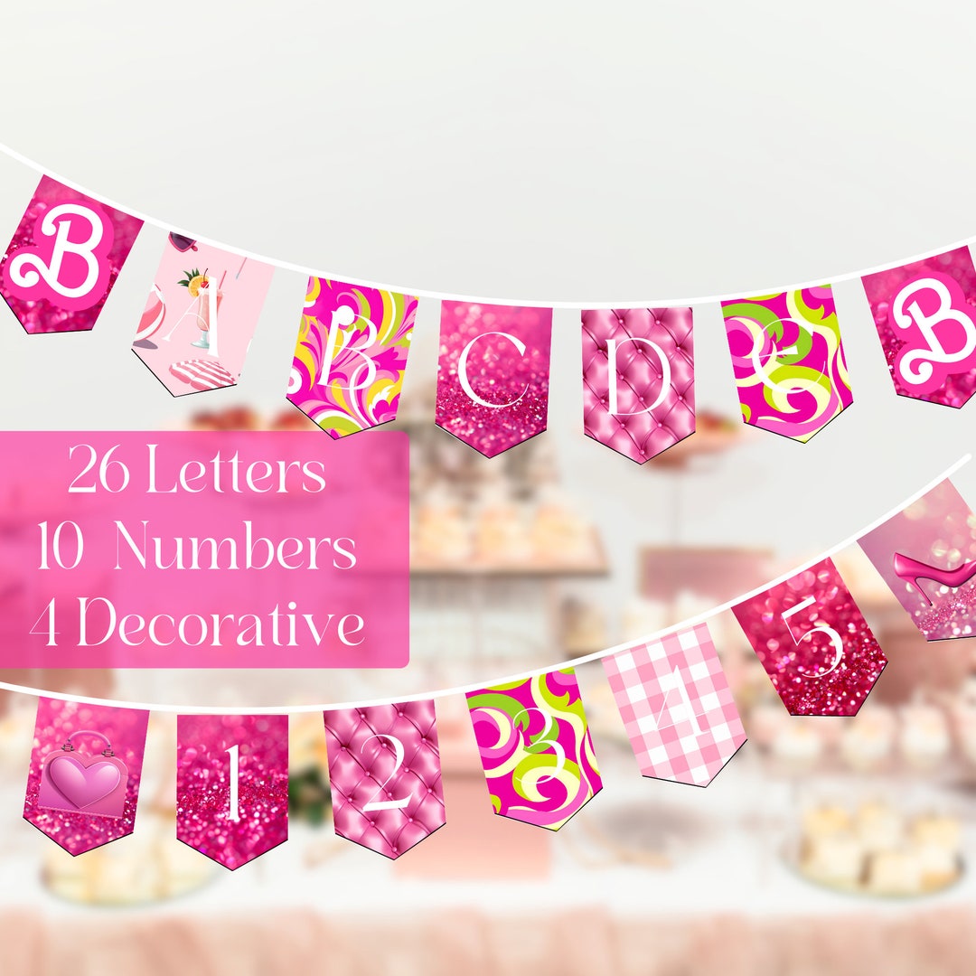 Barbie Style Birthday Banner, Pink Bunting, Barbie Style Party Decor ...