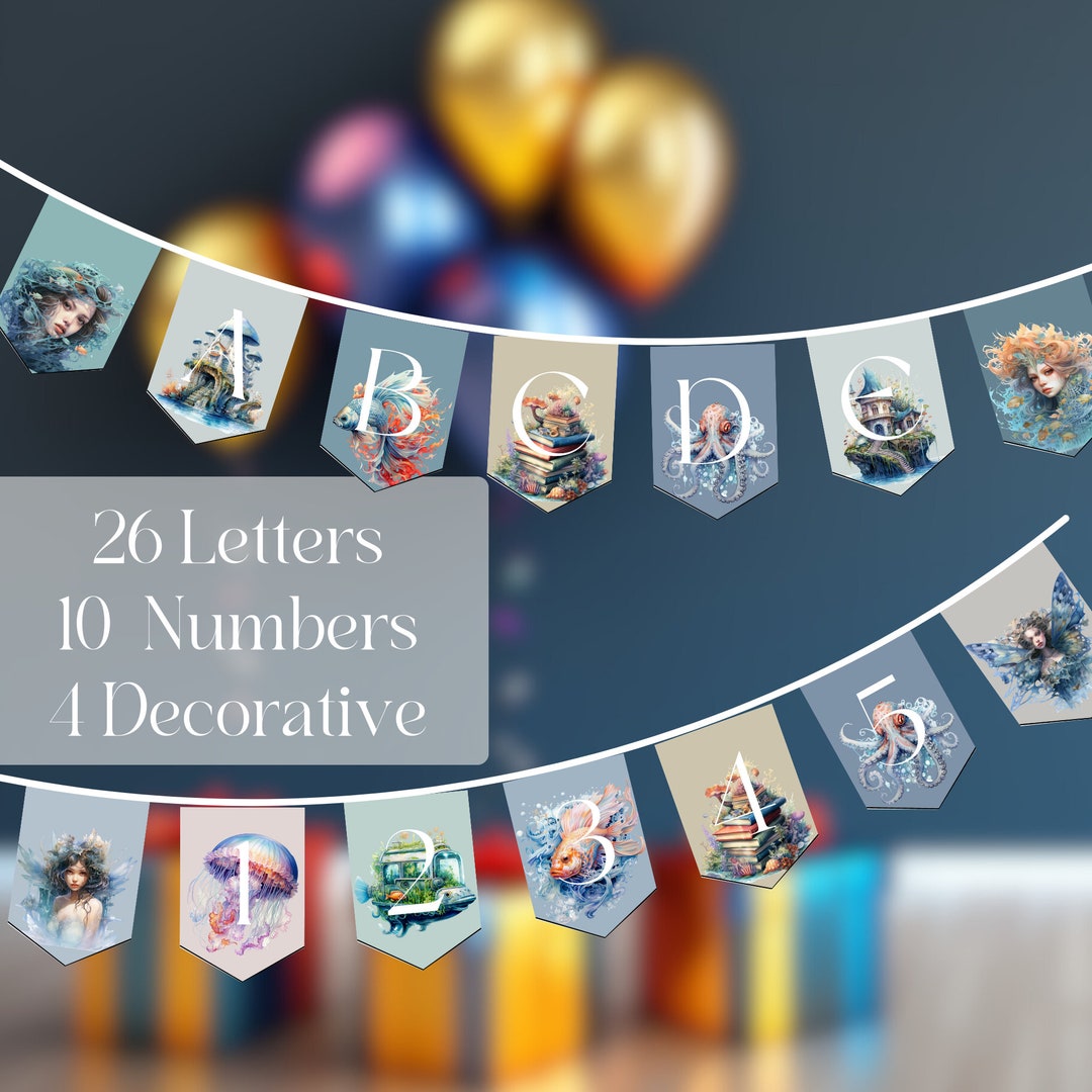 Under the Sea Happy Birthday Banner, Blue Princess Birthday Flag, Ocean ...