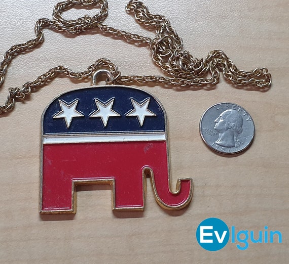 Vintage Republican Elephant Logo Enamel Necklace 1980… - Gem