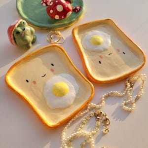 Fried Egg Bread Clay Tray - Ceramic Bread Tray, Toast Plate Ring Dish ...