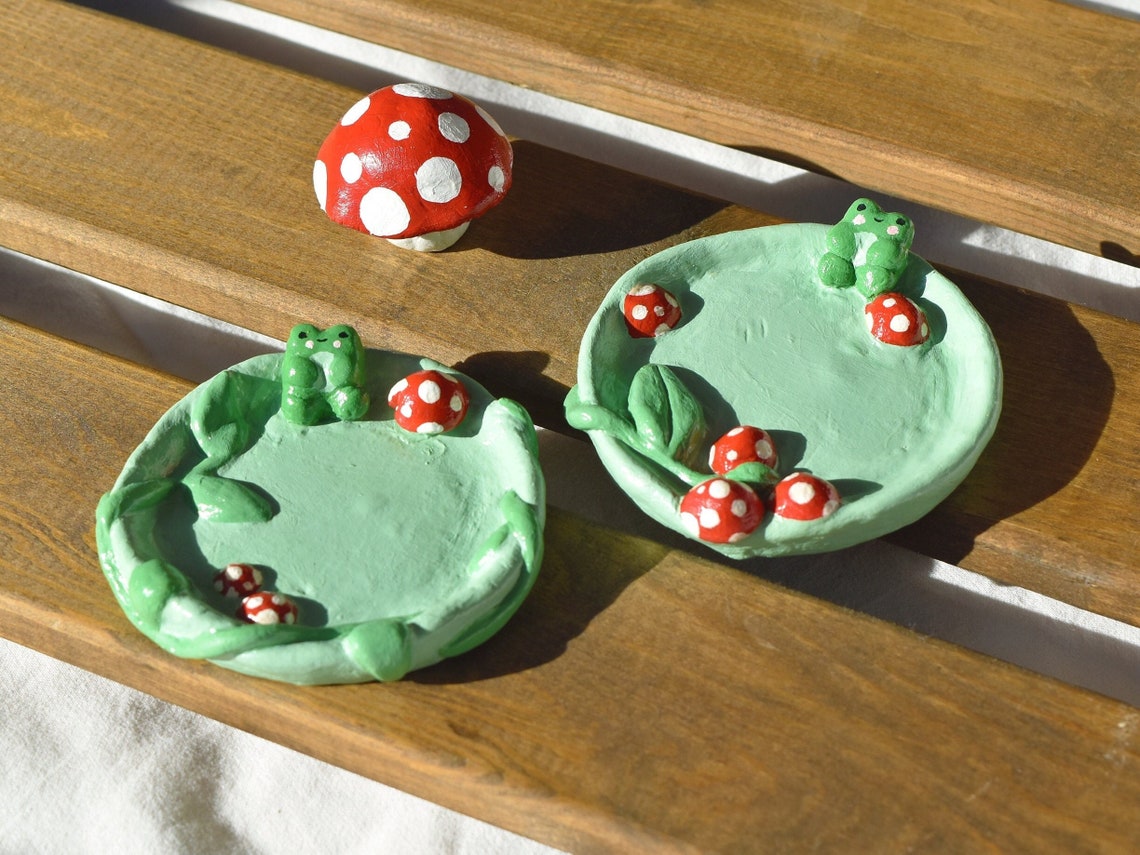 Frog Clay Dish Frog Trinket Dish Mushroom Ceramic Jewelry - Etsy