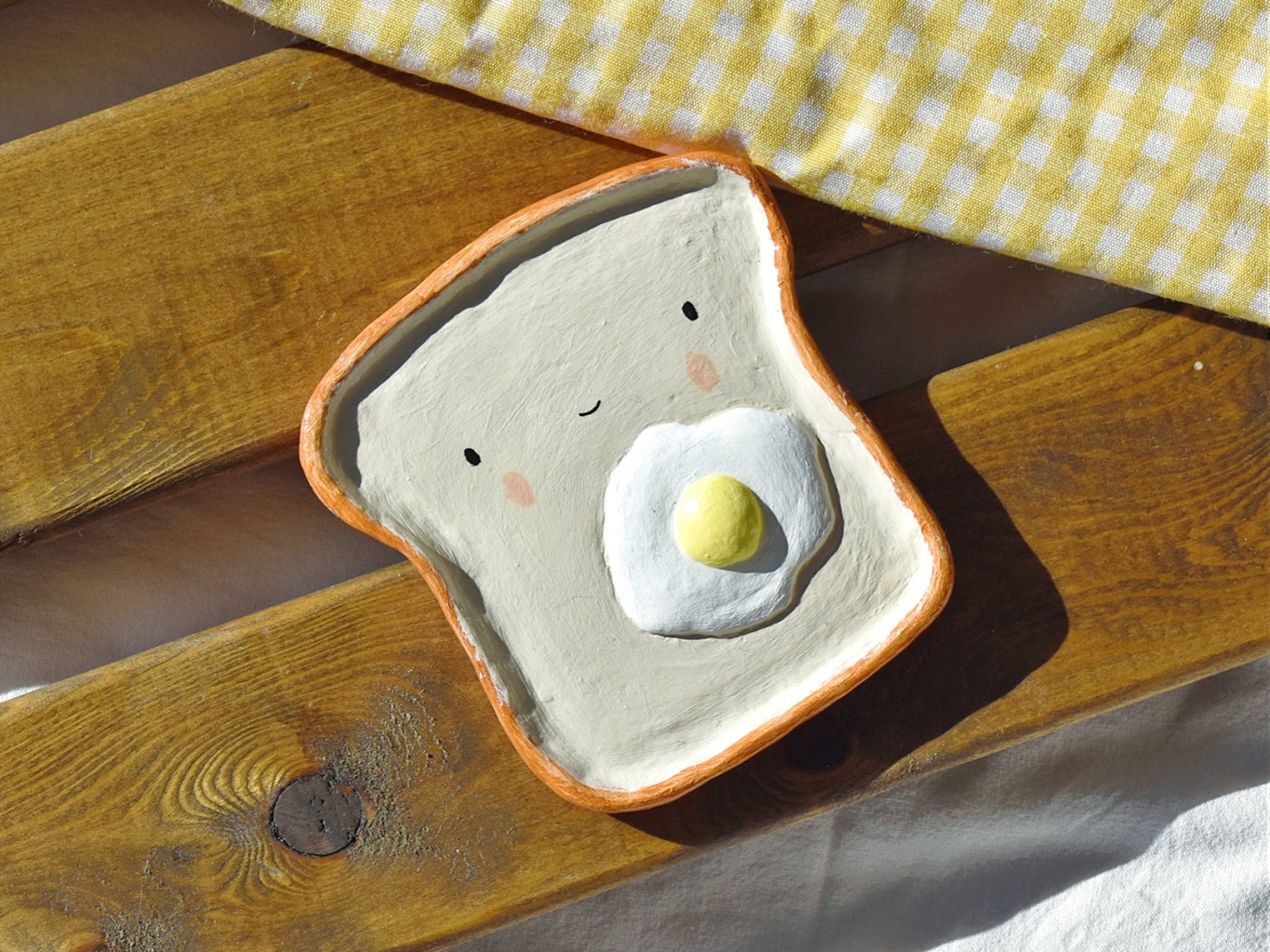 Fried Egg Bread Clay Tray Ceramic Bread Tray, Toast Plate Ring Dish ...