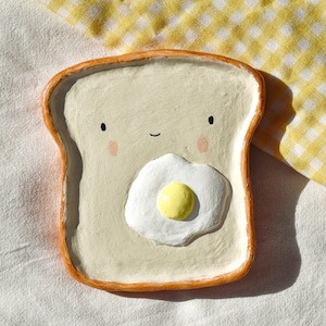 Fried Egg Bread Clay Tray - Ceramic Bread Tray, Toast Plate Ring Dish ...
