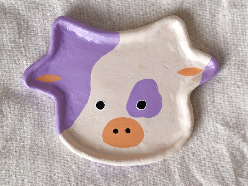 Cow Print Ceramic Dish - Cow Trinket Dish , Clay Cow Ring Jewelry Tray ...