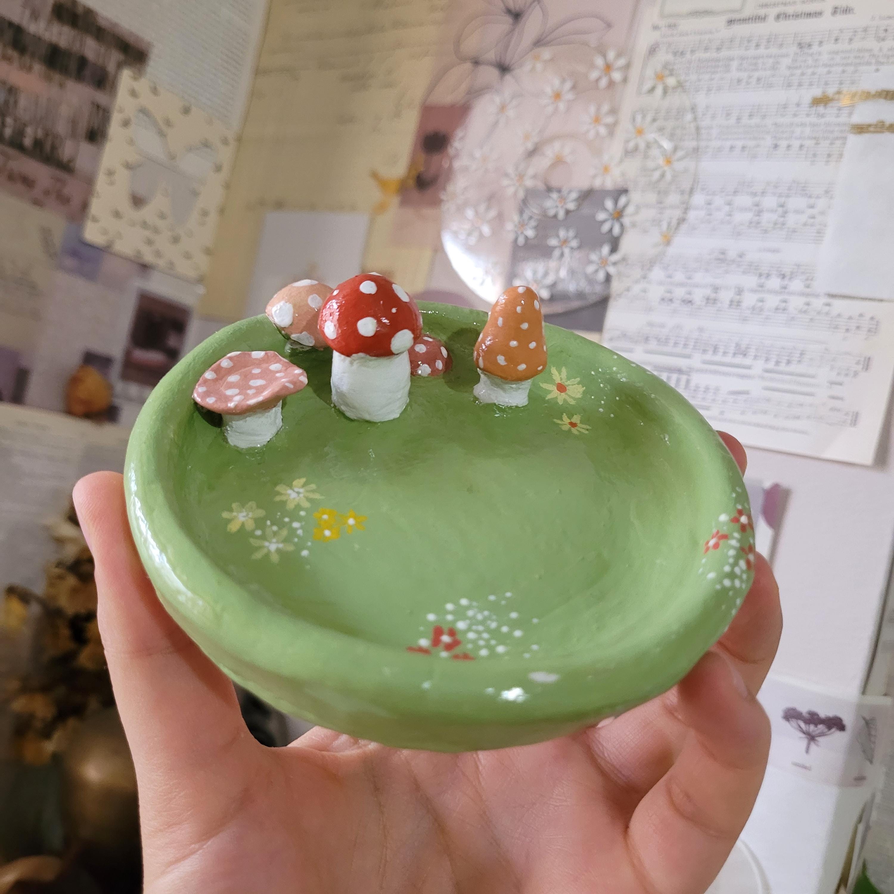 Mushroom Clay Dish Mushroom Jewelry Tray Painted Ceramic Plate ...