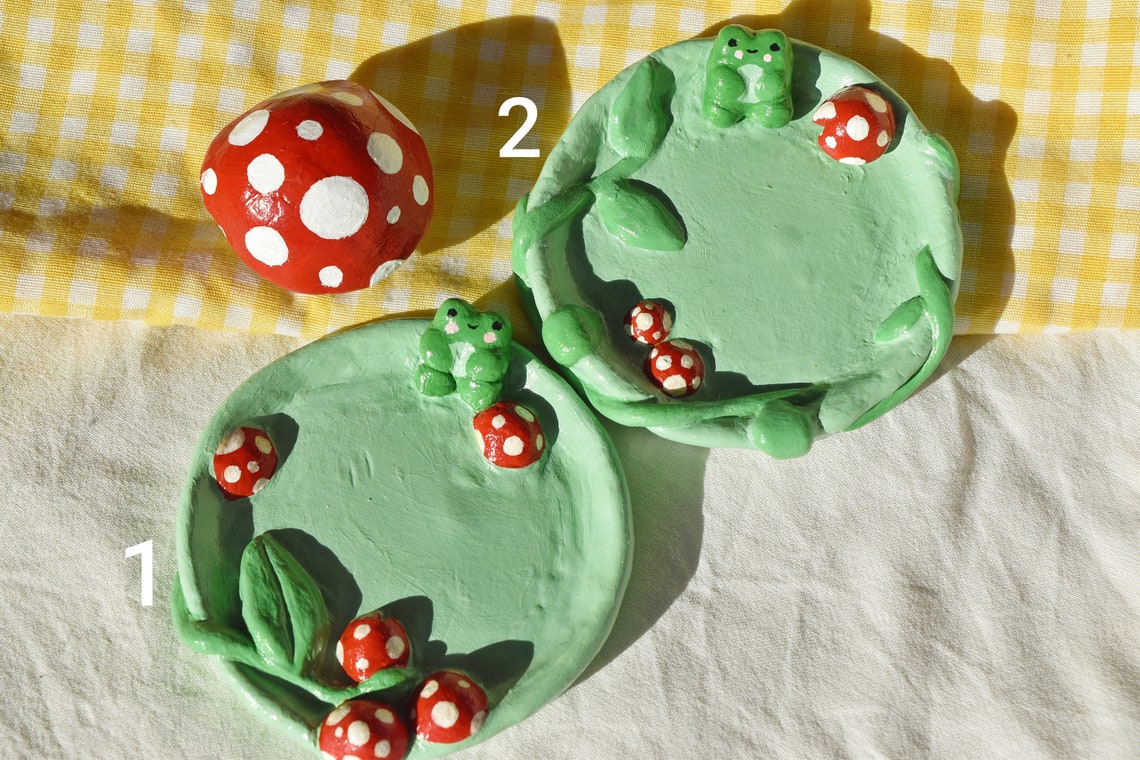 Frog Clay Dish Frog Trinket Dish Mushroom Ceramic Jewelry - Etsy