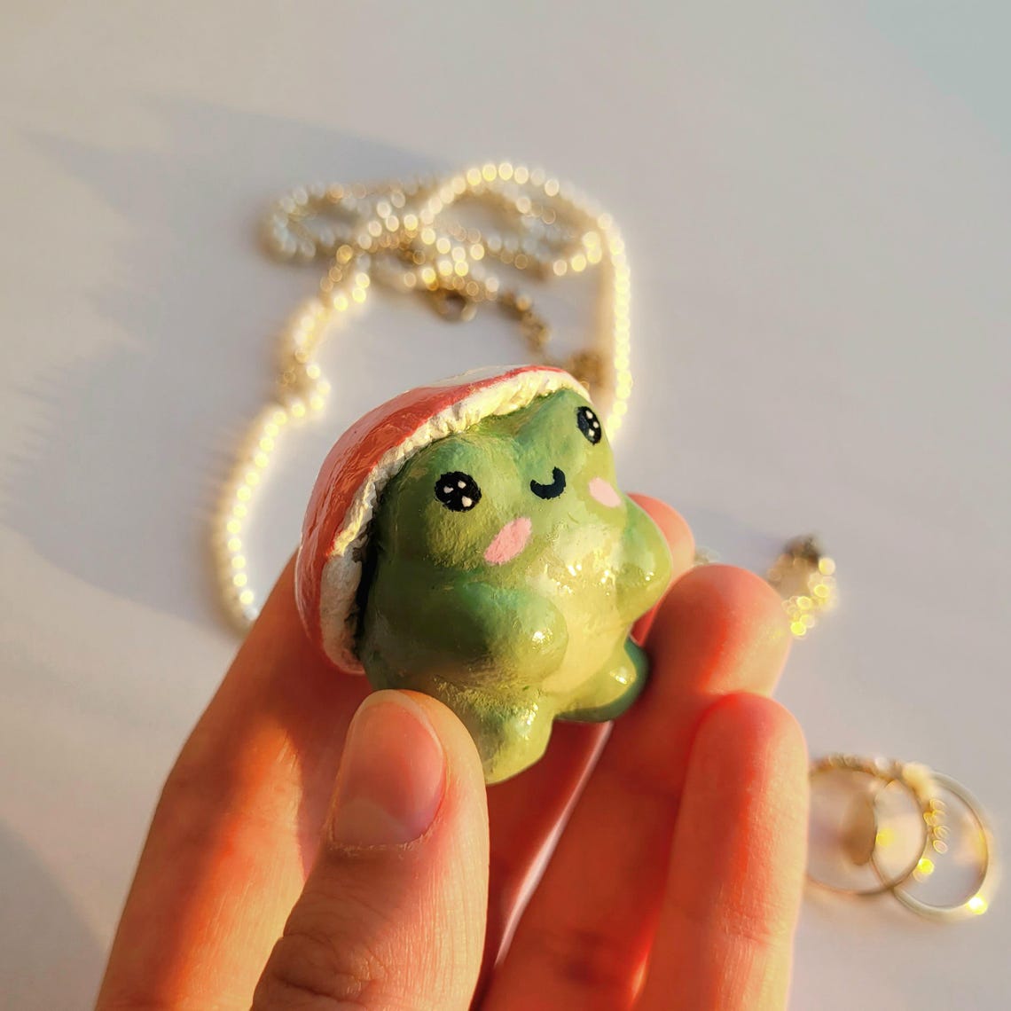 Clay Frog Figure Mushroom Figurine , Tiny Frog Stand Clay Froggy ...