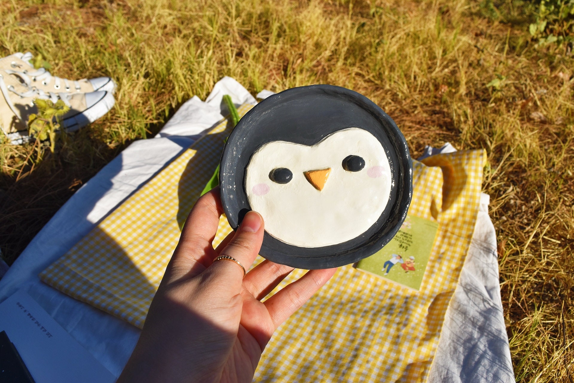 Penguin Ceramic Dish - Cute Penguin Plate Ring Dish , Clay Jewelry Tray ...
