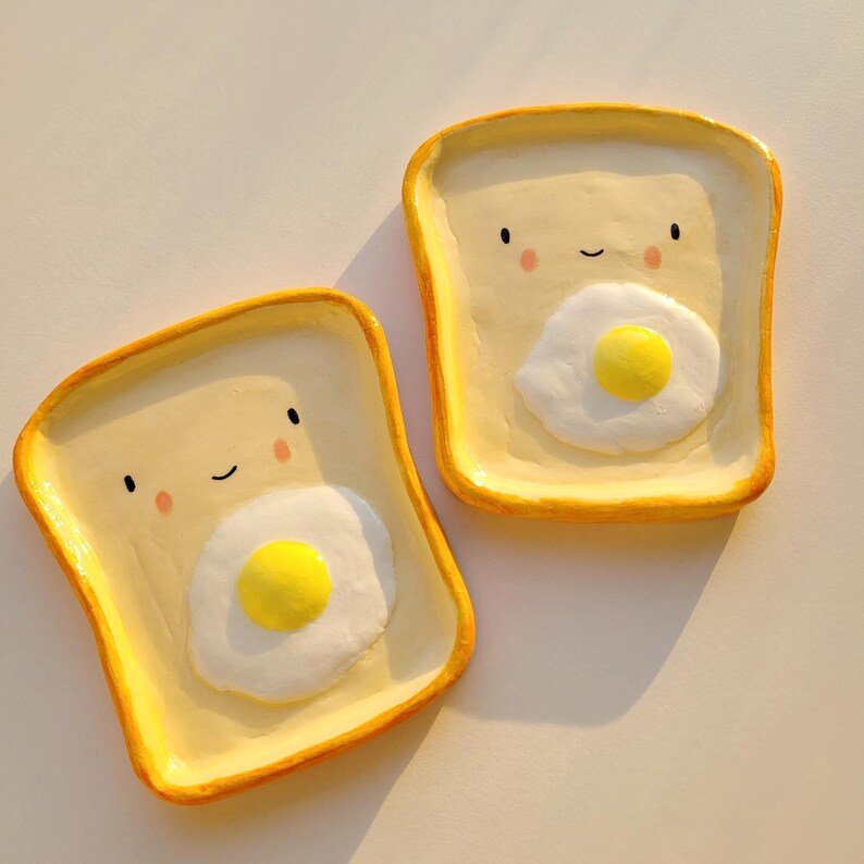 Fried Egg Bread Clay Tray - Ceramic Bread Tray, Toast Plate Ring Dish ...