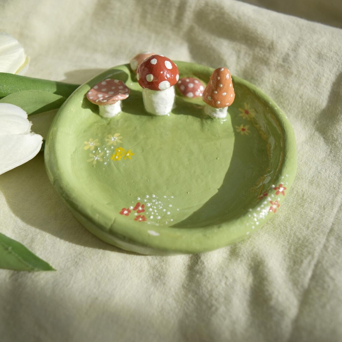 Mushroom Clay Dish Mushroom Jewelry Tray Painted Ceramic Plate ...