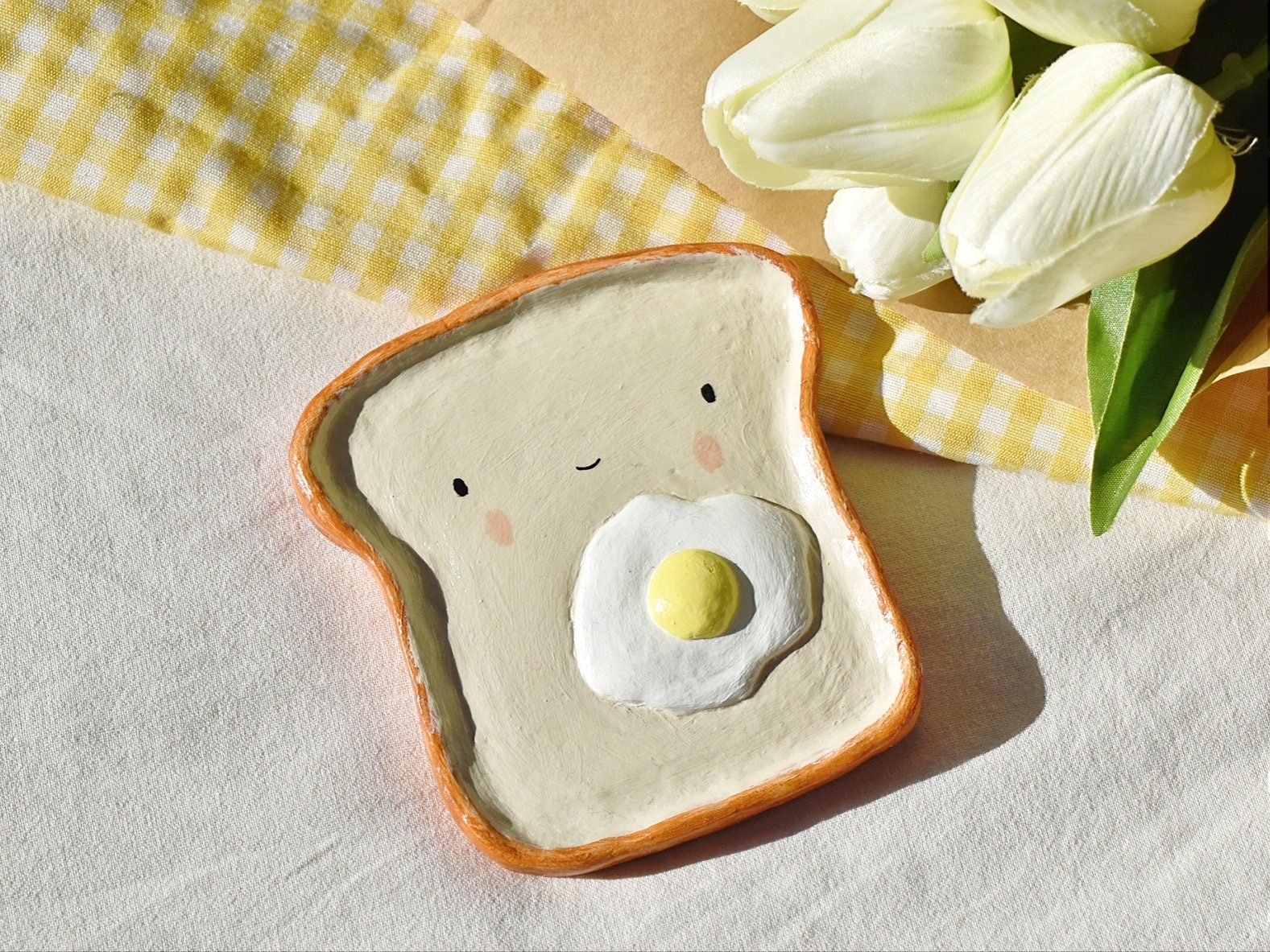 Fried Egg Bread Clay Tray Ceramic Bread Tray Toast Plate - Etsy