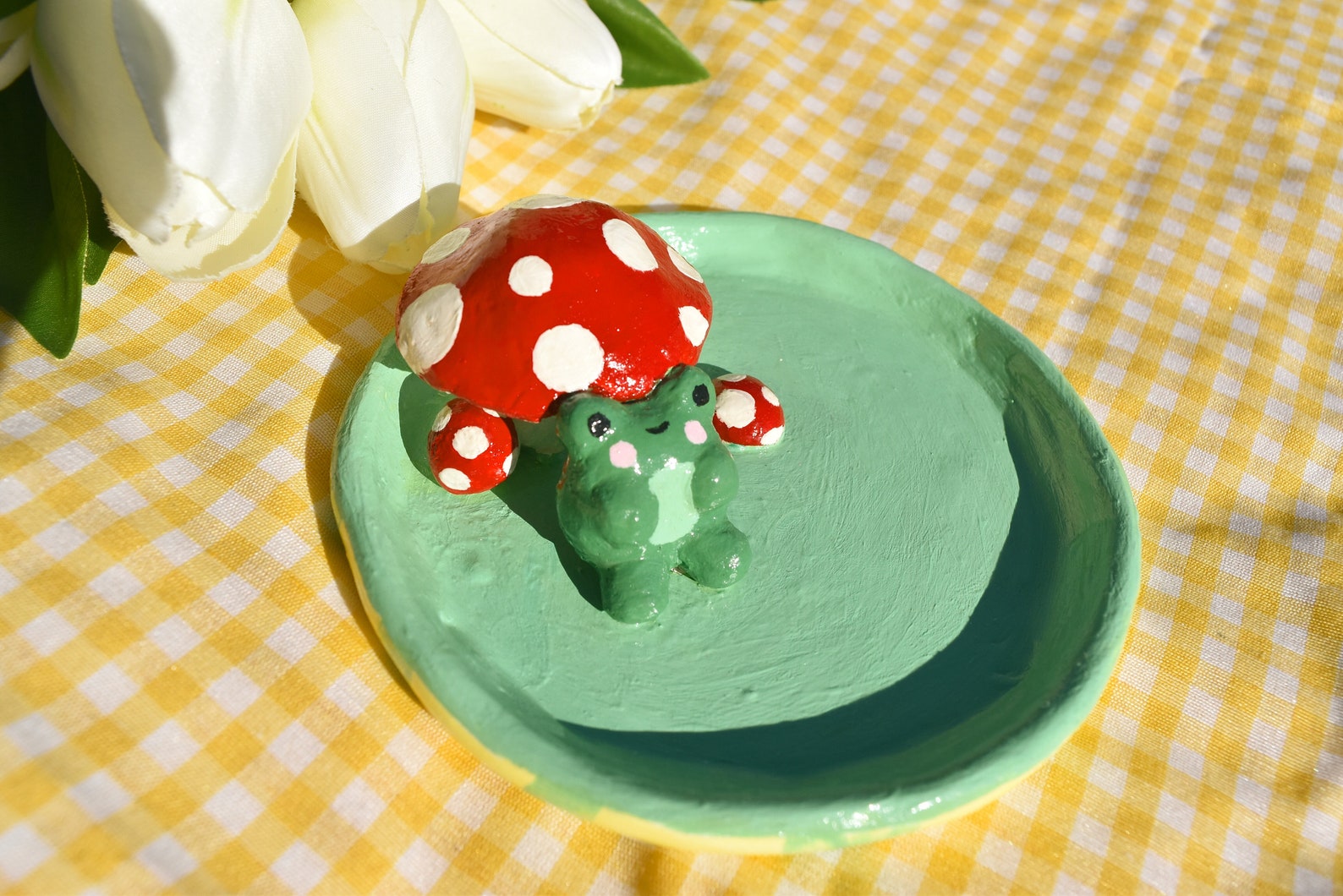 Frog Clay Dish Mushroom Jewelry Tray Painted Ceramic Plate - Etsy