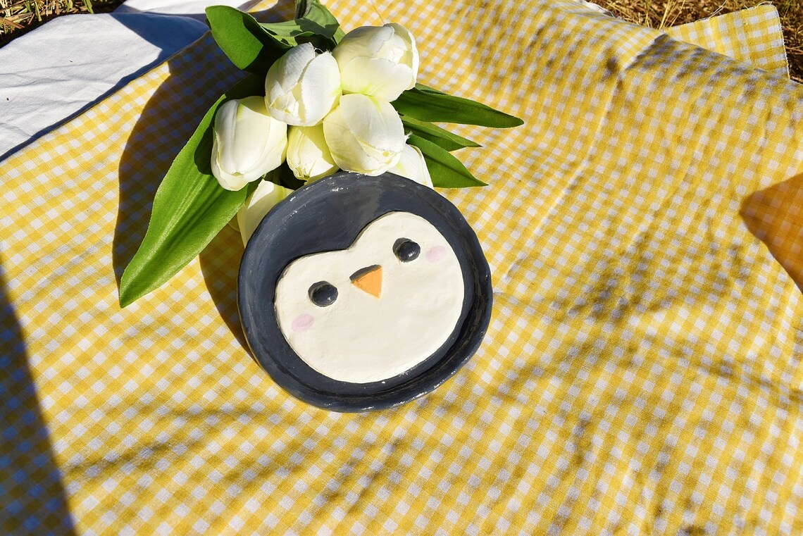 Penguin Ceramic Dish - Cute Penguin Plate Ring Dish , Clay Jewelry Tray ...