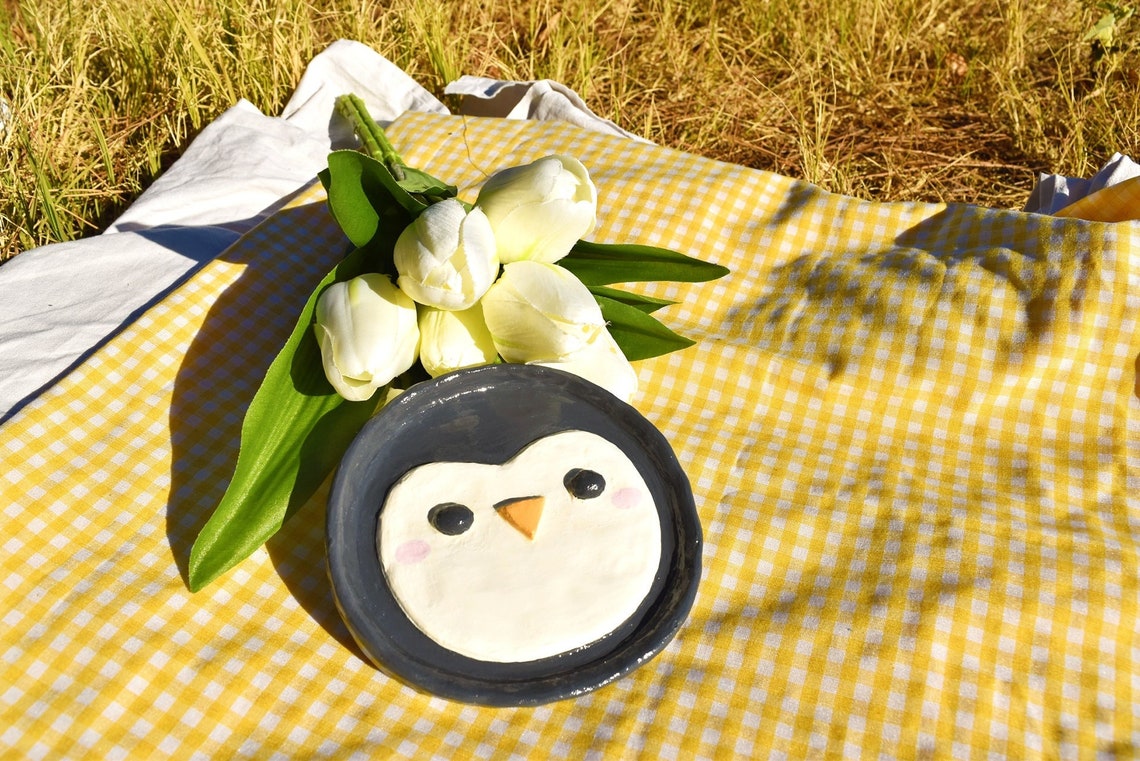 Penguin Ceramic Dish - Cute Penguin Plate Ring Dish , Clay Jewelry Tray ...