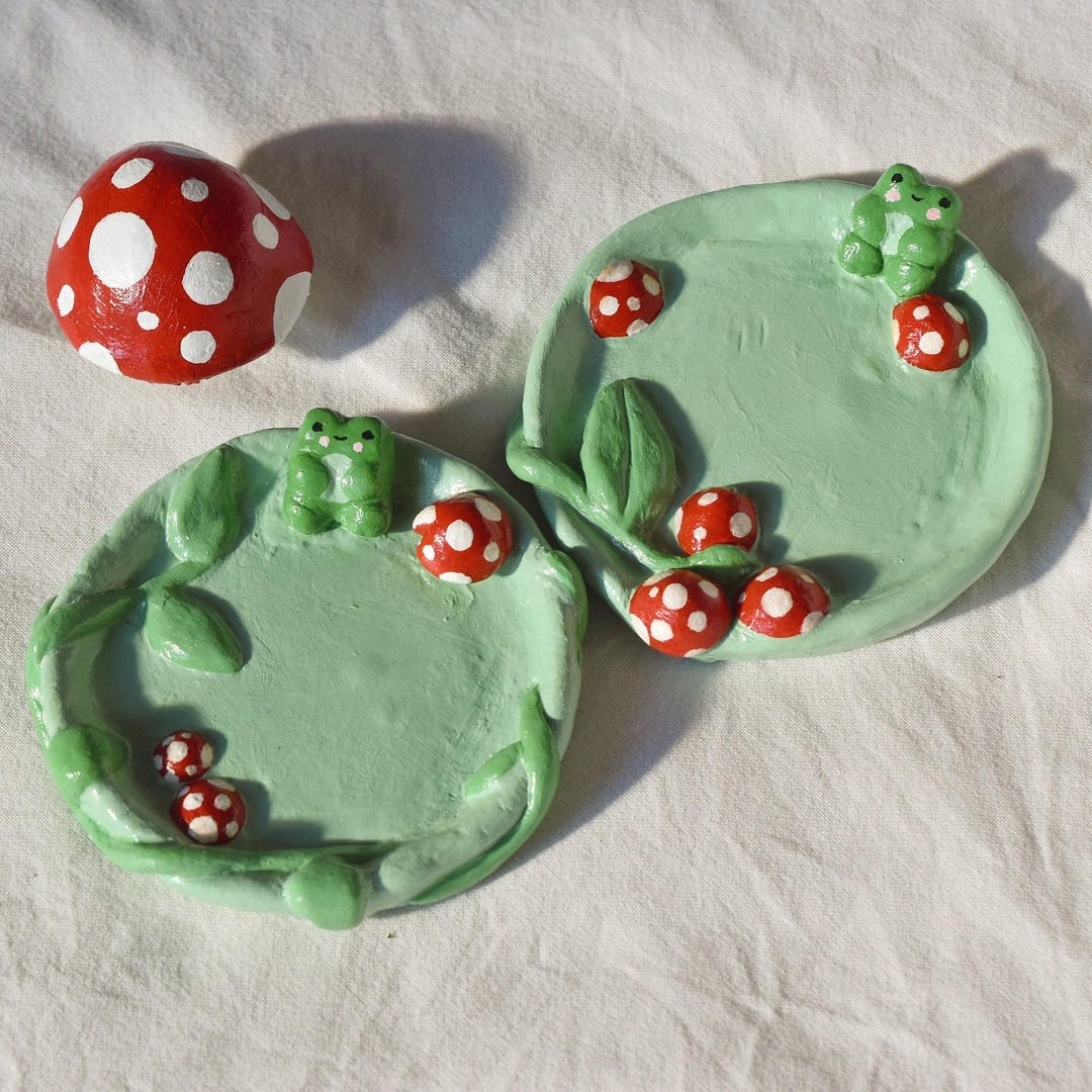 Frog Clay Dish - Frog Trinket Dish , Mushroom Ceramic Jewelry Tray ...