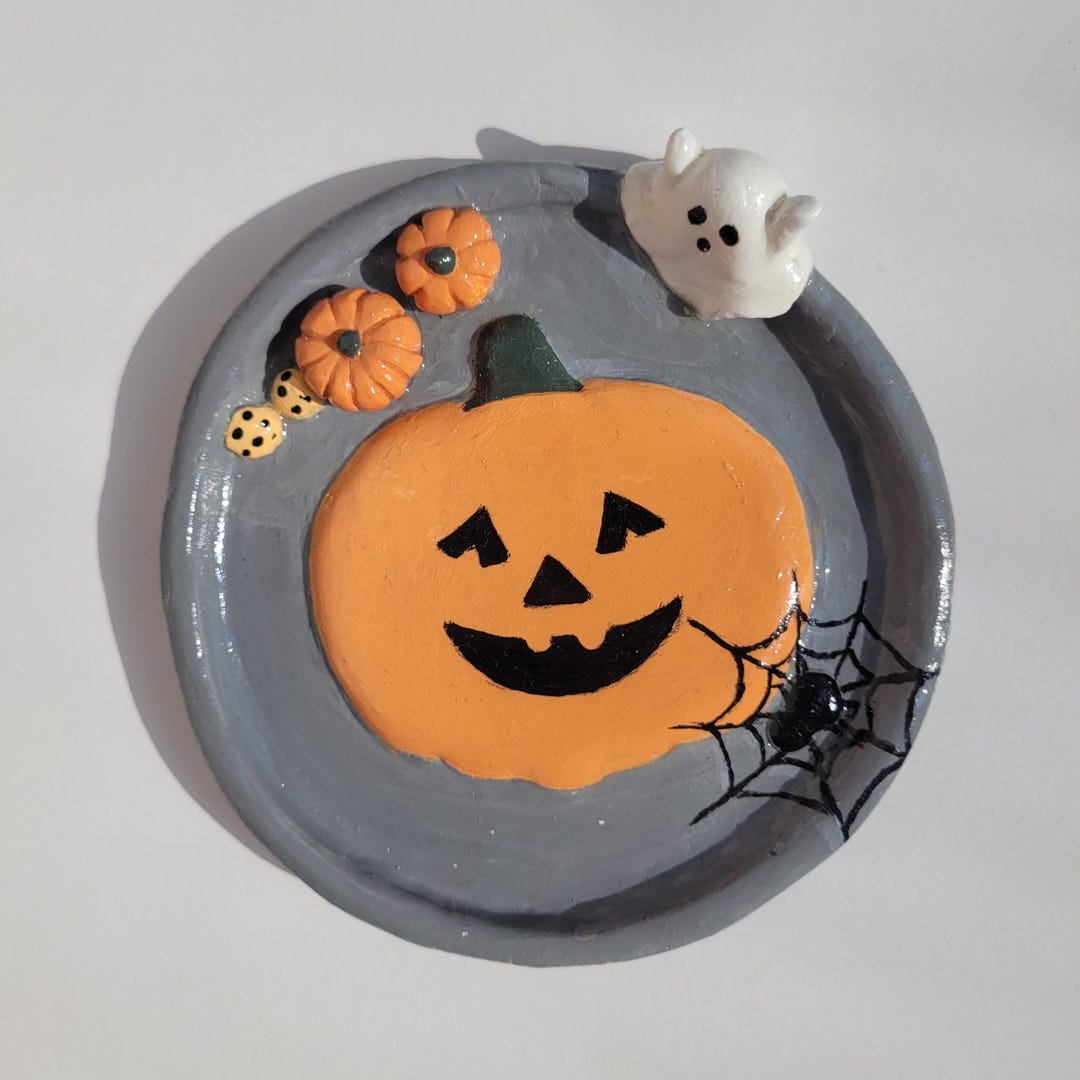 Hallowen Ghost - Pumpkin Plate - Pumpkin Clay Tray - Ceramic Ghost Tray ...