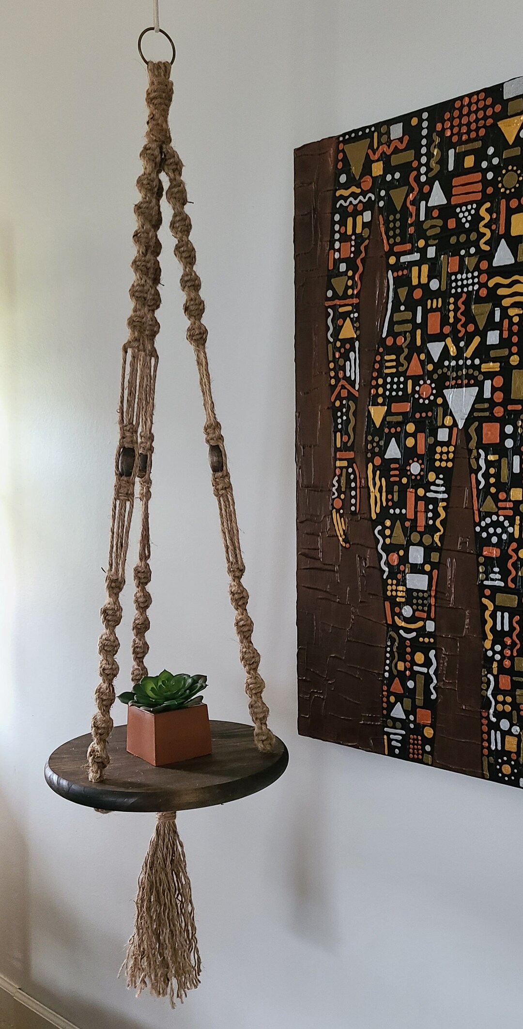 Handmade Macrame Hanging With 15" Table Macrame / Shelf / Table / Jute ...