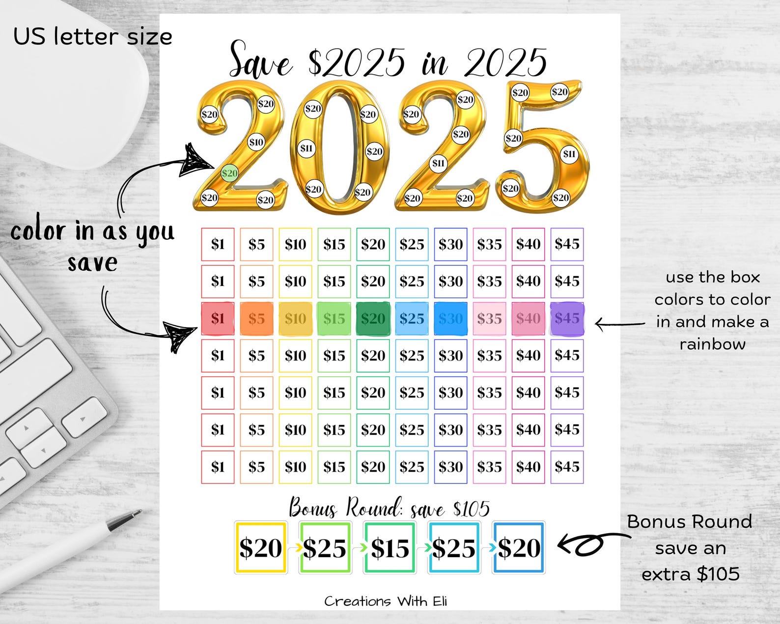 Save 2025 Dollars in 2025 Plus Bonus Round | Printable PDF Saving ...