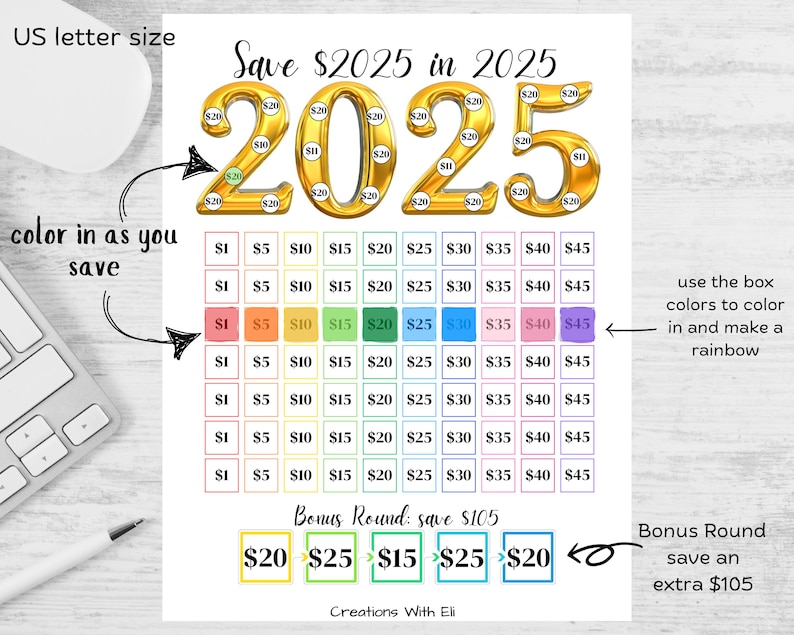 Save 2025 Dollars in 2025 Plus Bonus Round | Printable PDF Saving ...