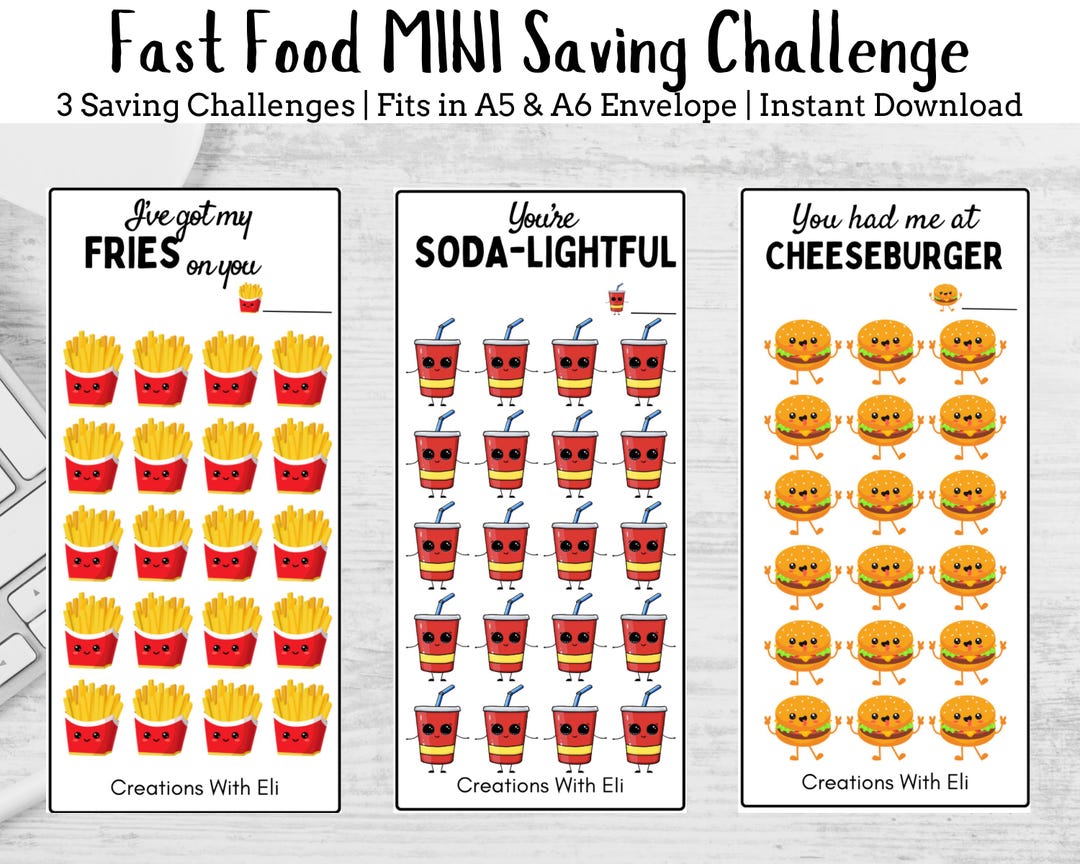 Mini Fast Food Savings Challenge, DIGITAL Saving Challenge | Burger ...