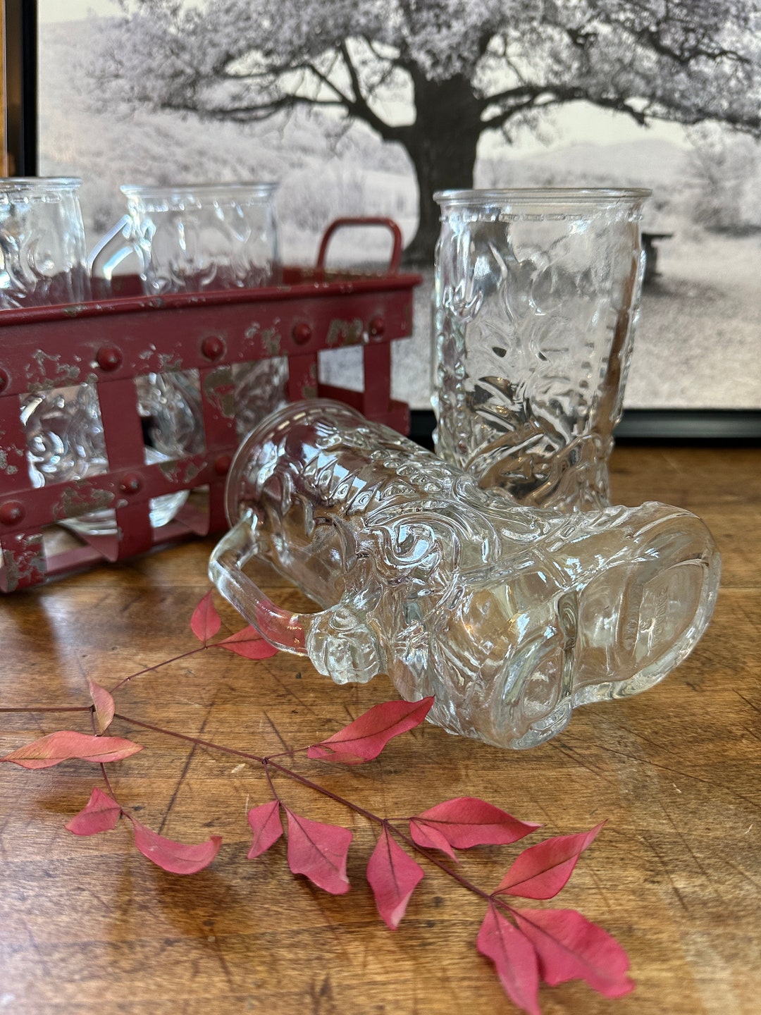 Pressed Glass Cowboy Boot Glasses Party Decor Fourth - Etsy