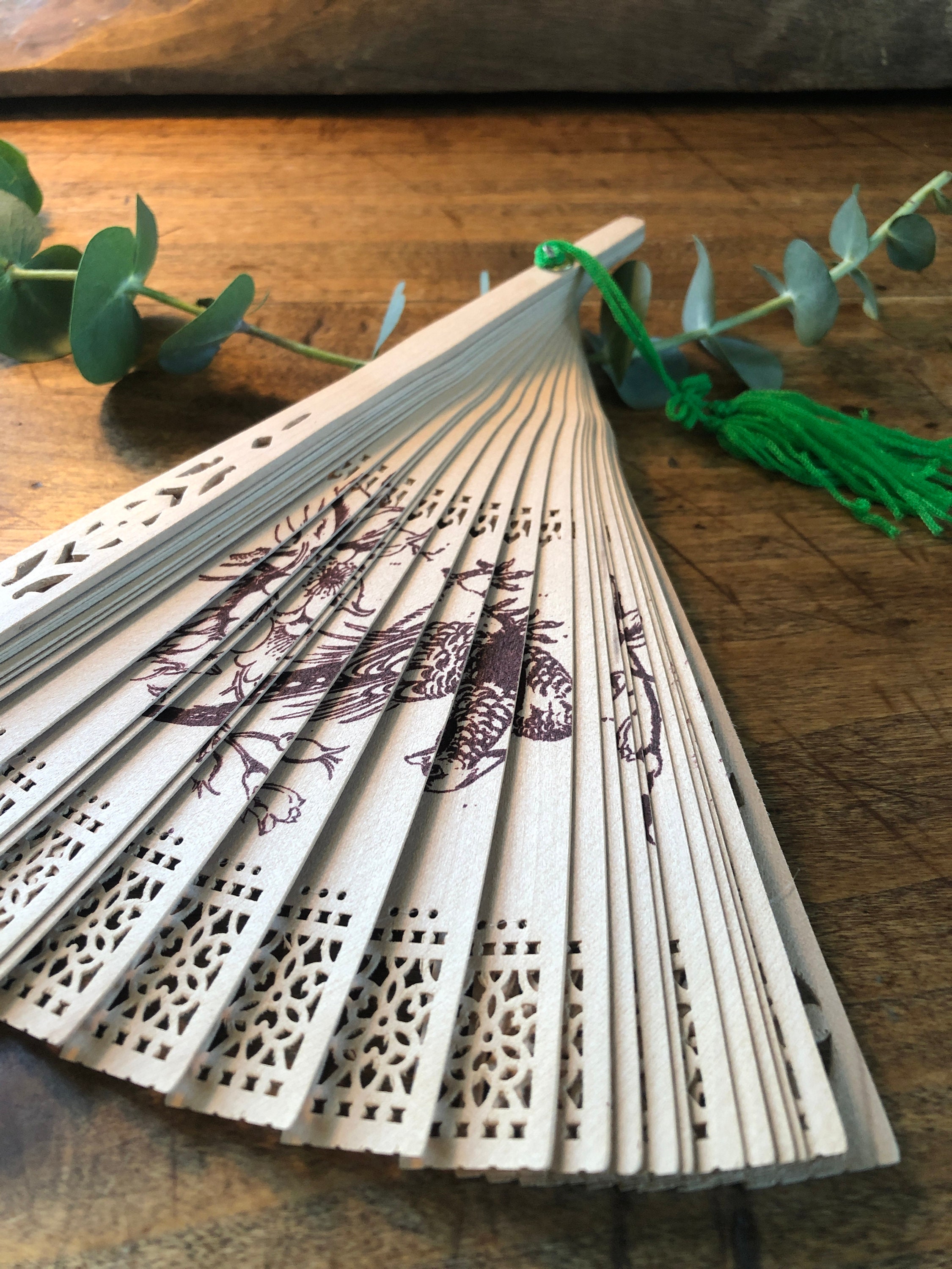 Wooden Hand Fan Folding Fan Asian Themed Two Sided Tasselled Pheasants ...
