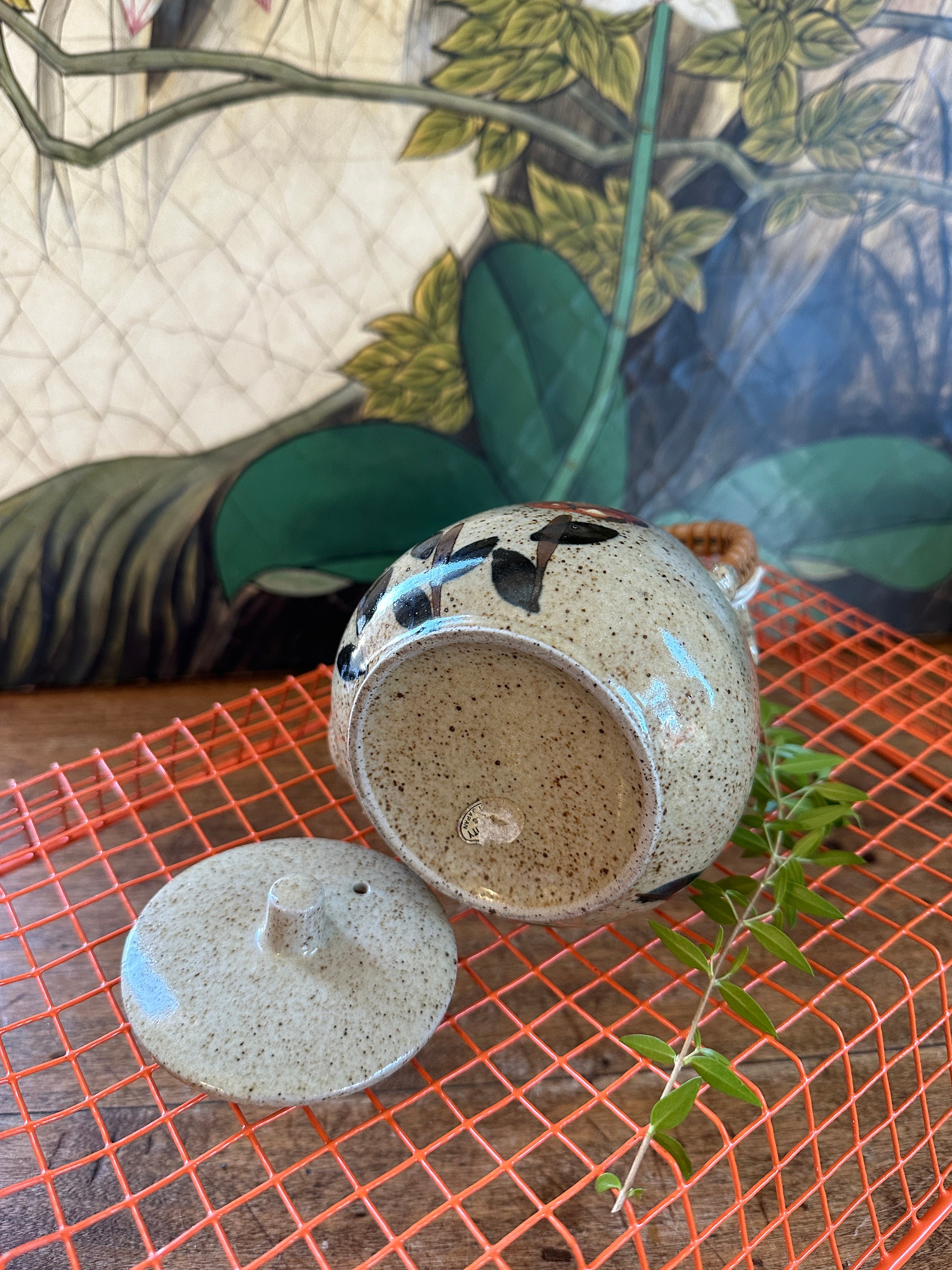 Japanese | Teapot | Wicker Handle | Pottery | Floral | MCM | Bohemian ...