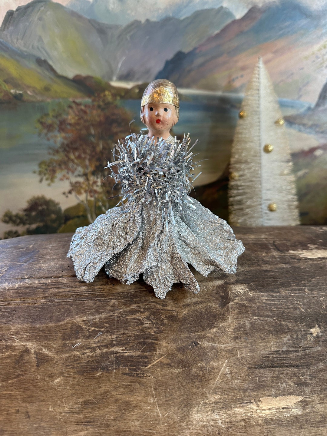 Clay | Angel | Tree Topper | Silver | Tinsel and Crepe Paper Foil - Etsy
